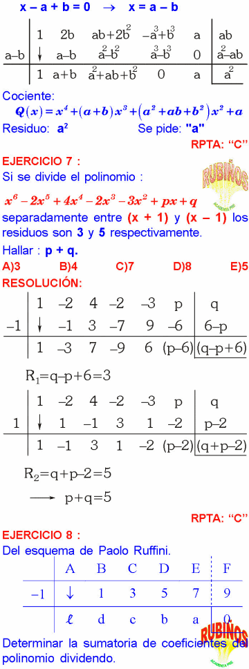 MÉTODO DE RUFFINI EJERCICIOS RESUELTOS ( DIVISIÓN DE POLINOMIOS ) PDF