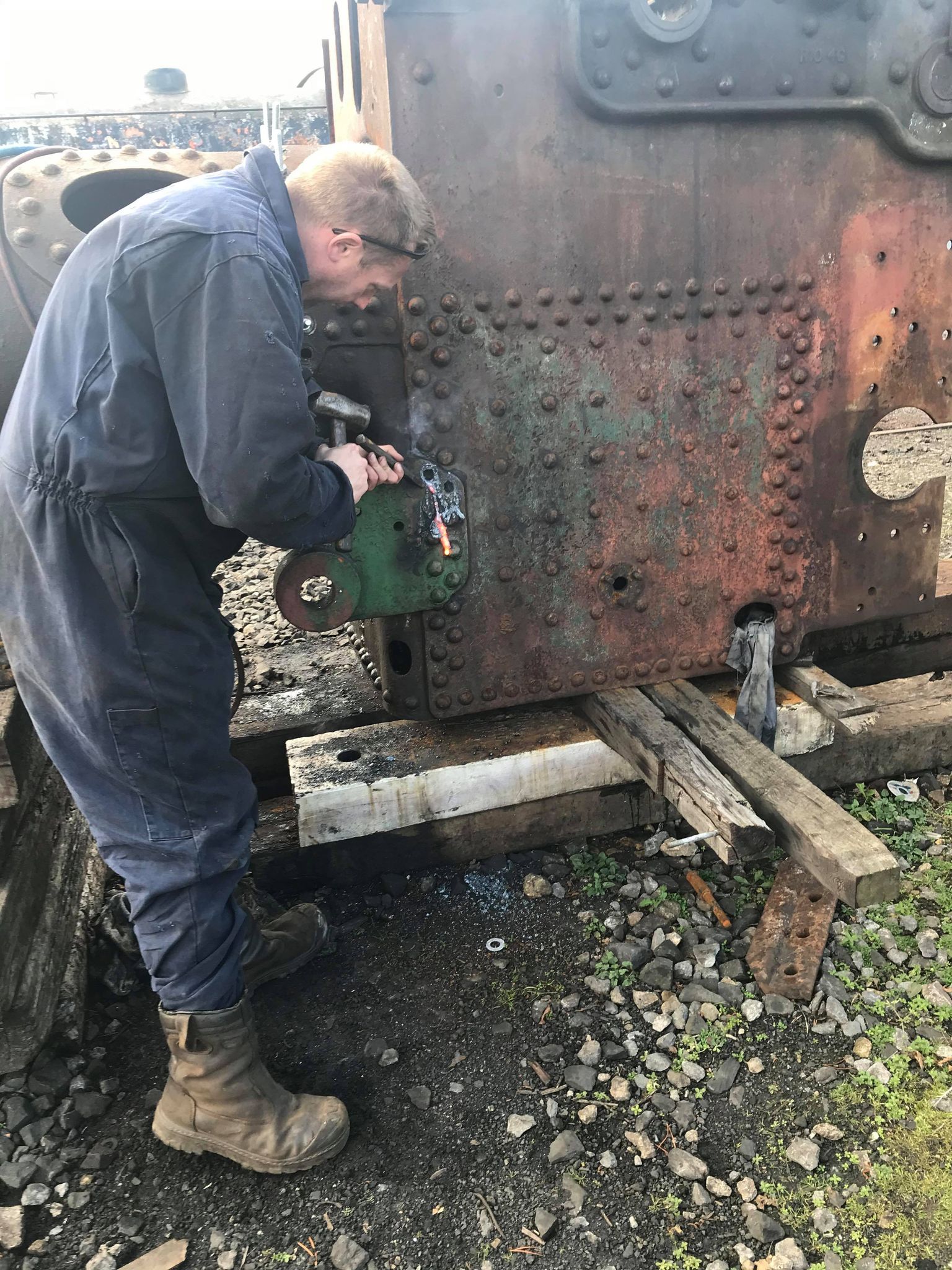 North Tyneside Steam Railway: Rivet work on the roller