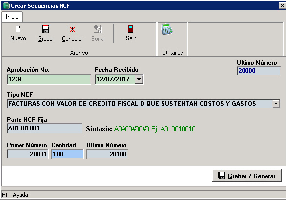 Crear Secuencias NCF (Numero de Comprobante Fiscal) | Enterprise V1.0 ...