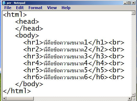 การสร้างเว็บไซต์ด้วย HTML,สอนภาษา HTML: ขนาดตัวอักษร