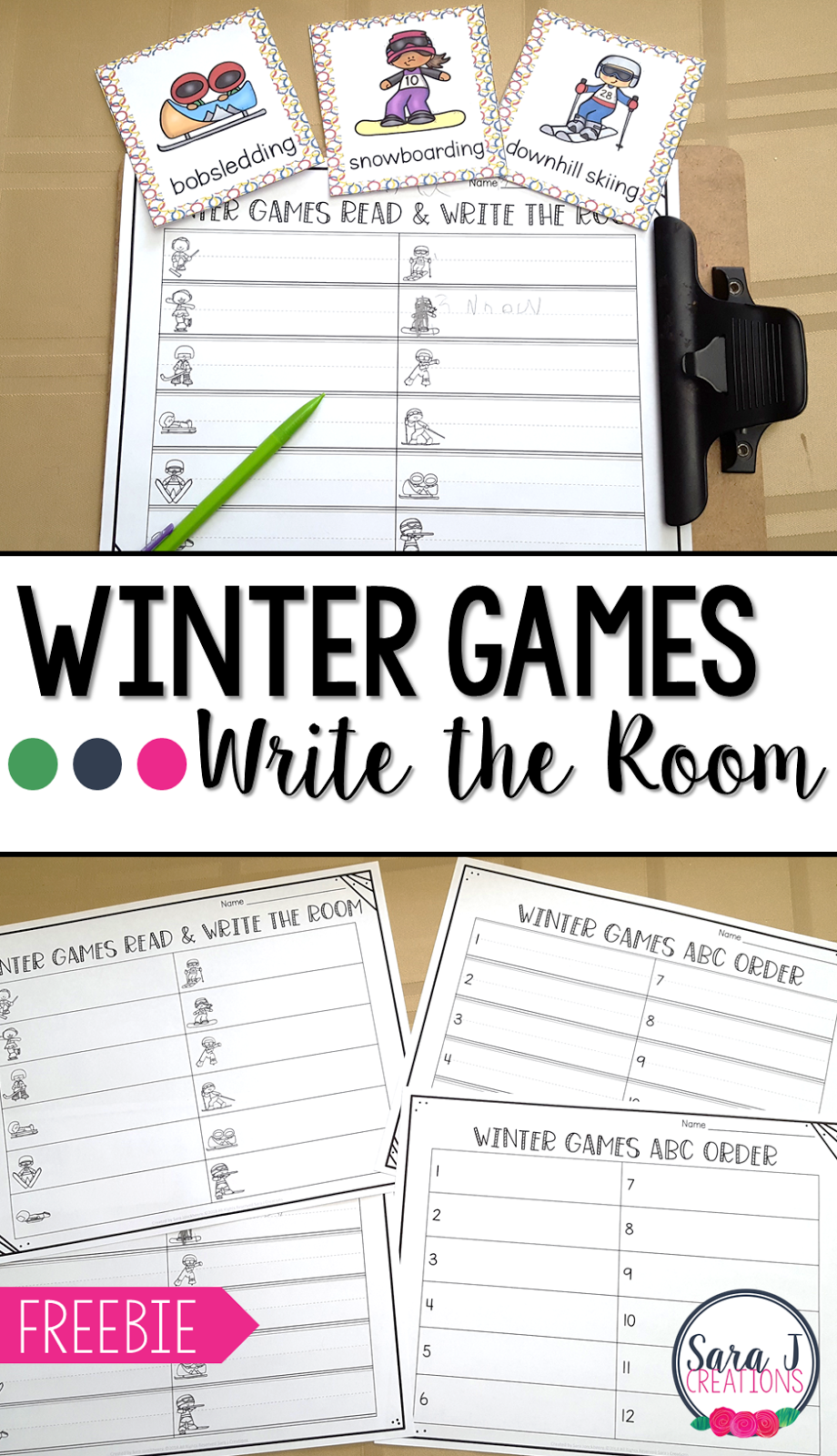 Winter Games Write the Room Freebie | Sara J Creations