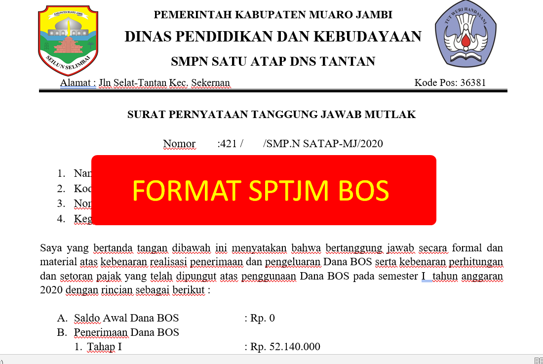 Format SPTJM (Surat Pernyataan Tanggung Jawab Mutlak) Dana BOS - Blog ...