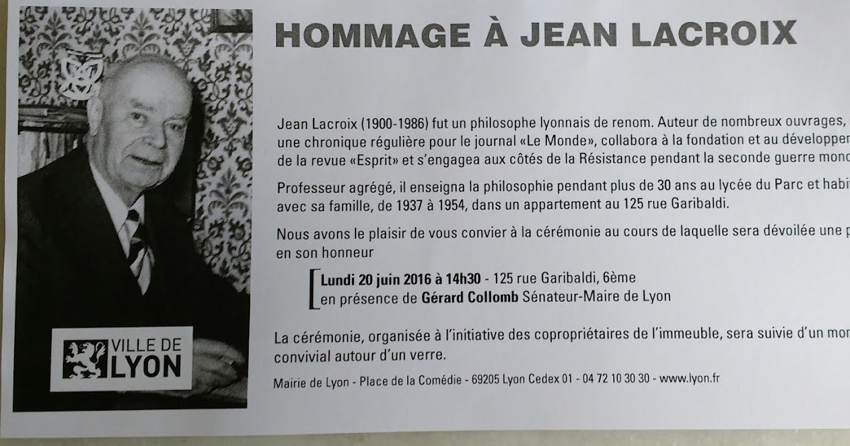 Hommage à Jean LACROIX: Document distribué dans les boîtes à lettres du ...