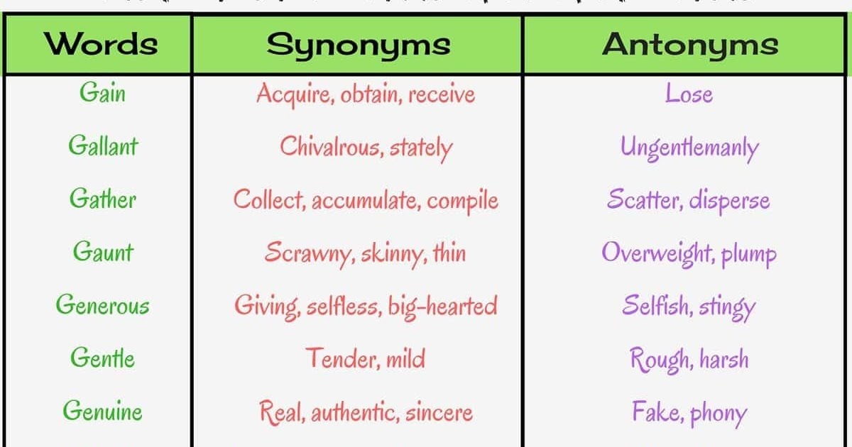 Synonyms, Antonyms, Homonyms, and Homophones