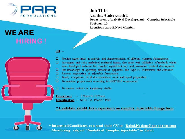 PAR FORMULATIONS - Urgent Openings for Analytical Development | Mumbai ...