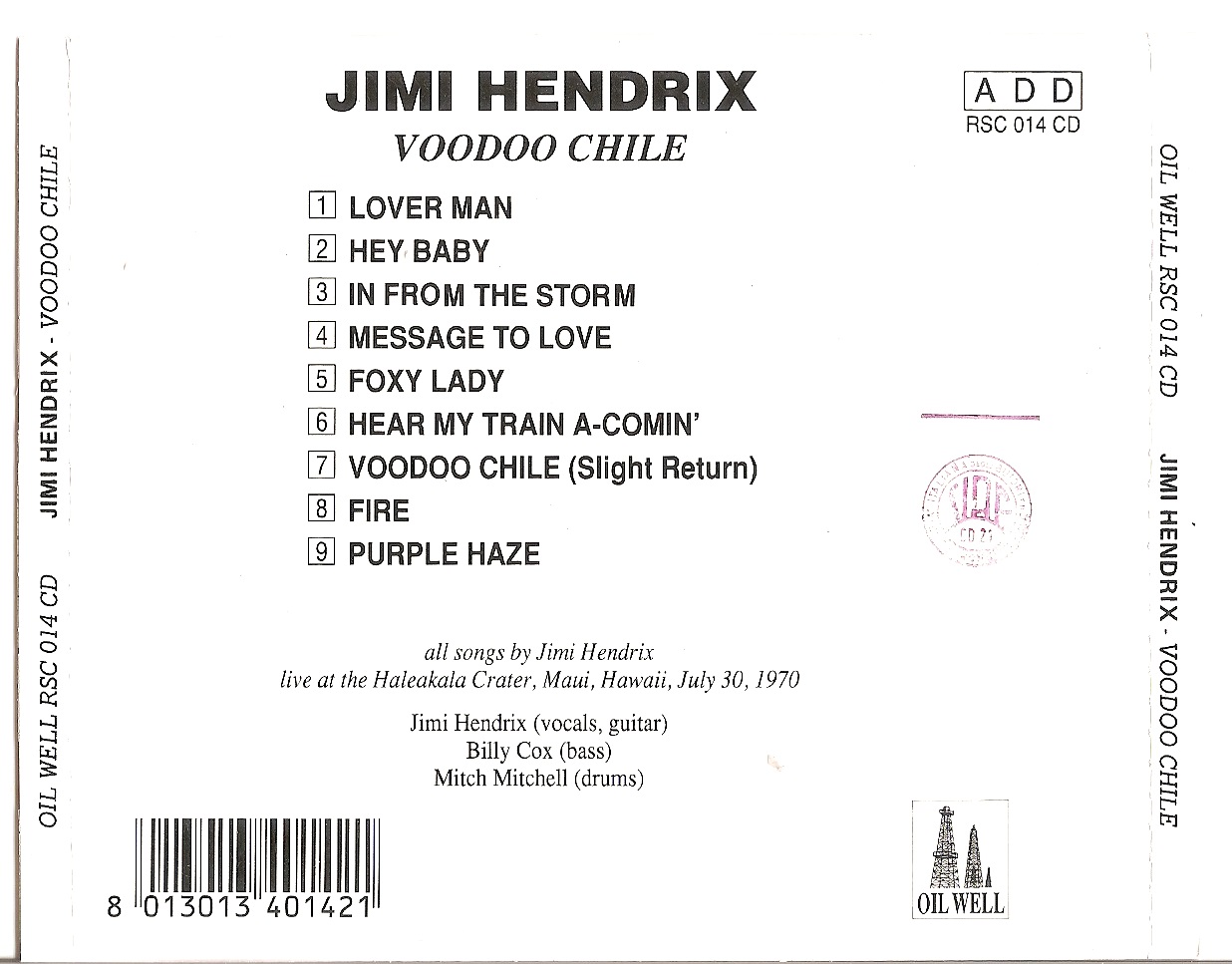 Oil Well Bootlegs - RSC CD: Jimi Hendrix – Voodoo Chile Oil Well – RSC ...