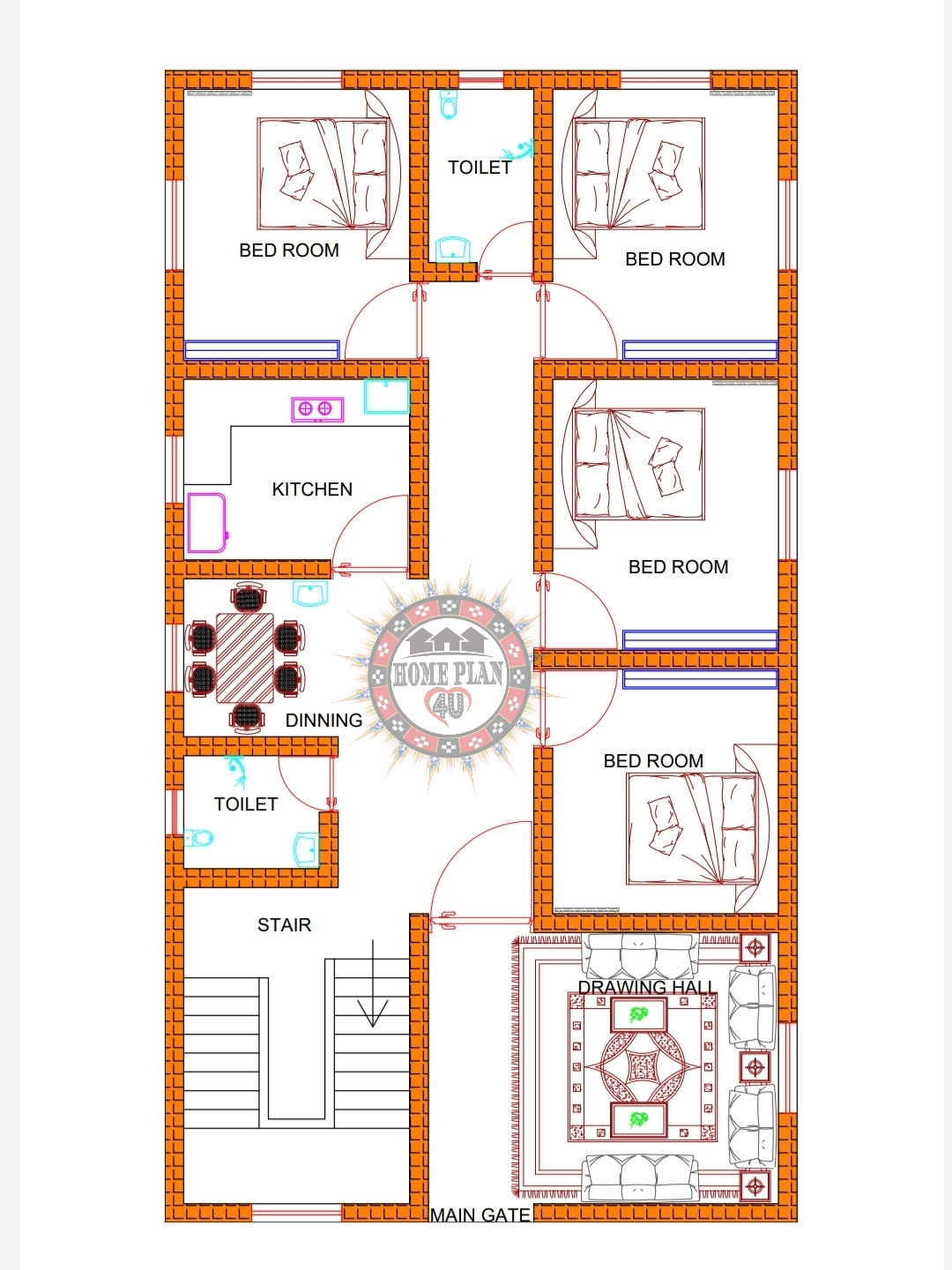 28 X 51 HOUSE PLAN | HOUSE DRAWING | 4Bhk House | Plan No. 082