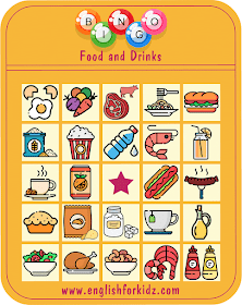 English for Kids Step by Step: Food & Drinks Bingo Game