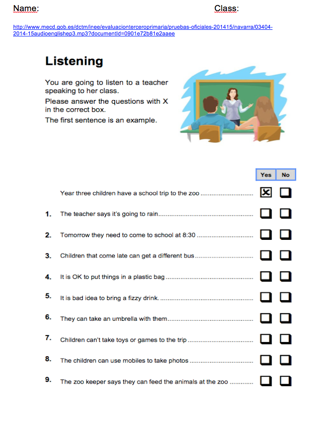 OUR ENGLISH CLASS Listening Test our-english-class-listening-test