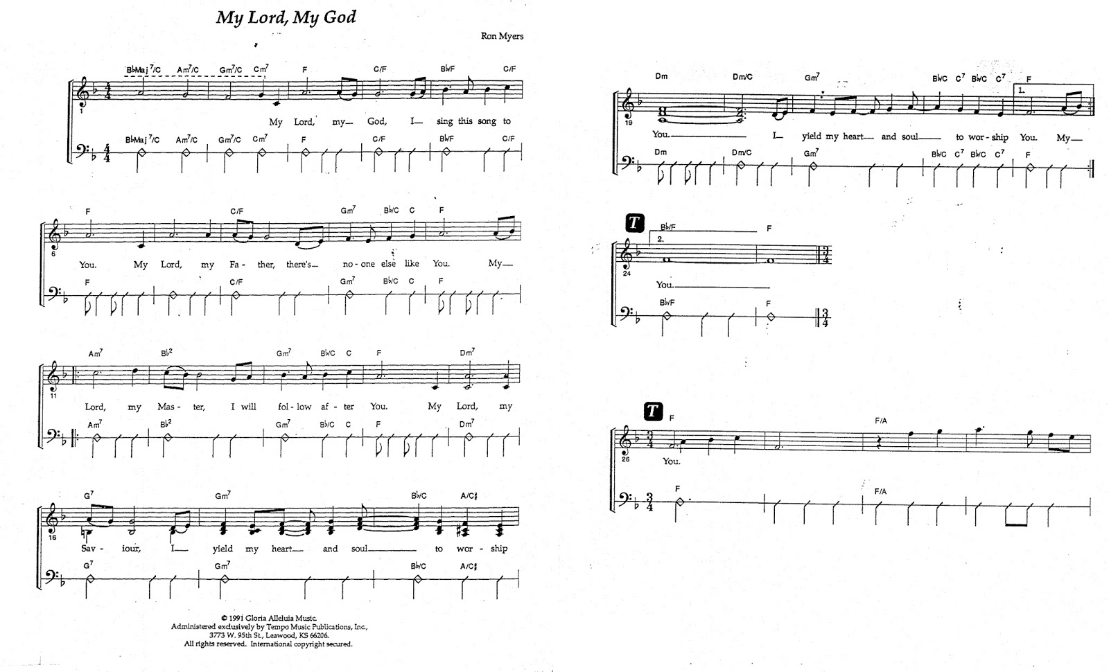 Worship Lead Sheets: My Lord, My God - Ron Myers
