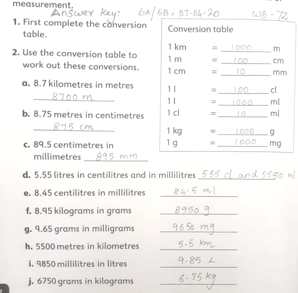Math 6: Unit 8: Length, Mass and Capacity