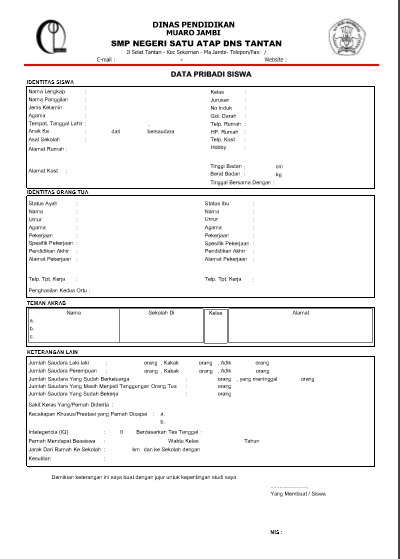 Formulir Himpunan Data Siswa Untuk Guru BK - Blog Edukasi dan Informasi ...
