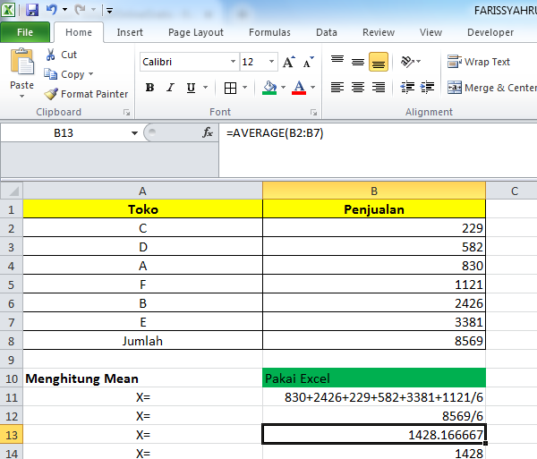 Cara Mencari Mean,Median Dan Modus di Data Tunggal Dengan Excel