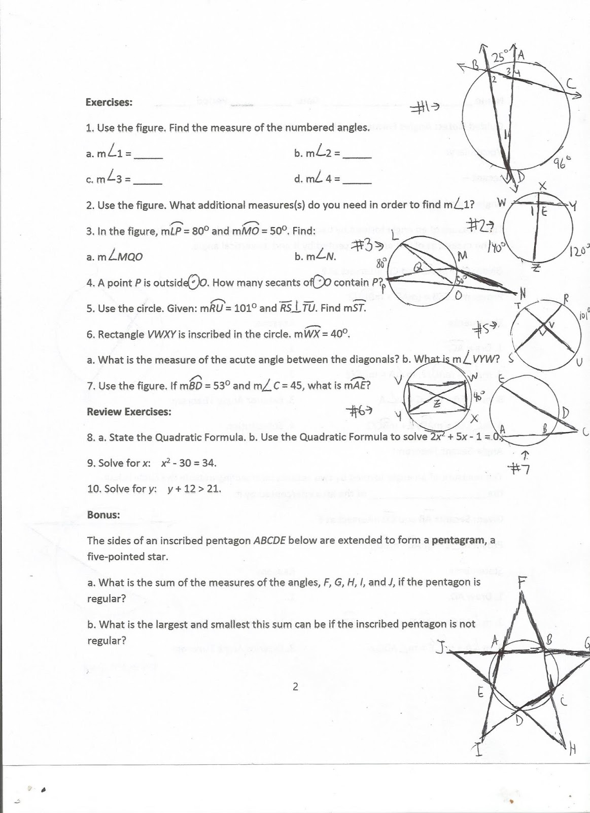 Geometry, Common Core Style: Lesson 15-5: Angles Formed by Chords or ...