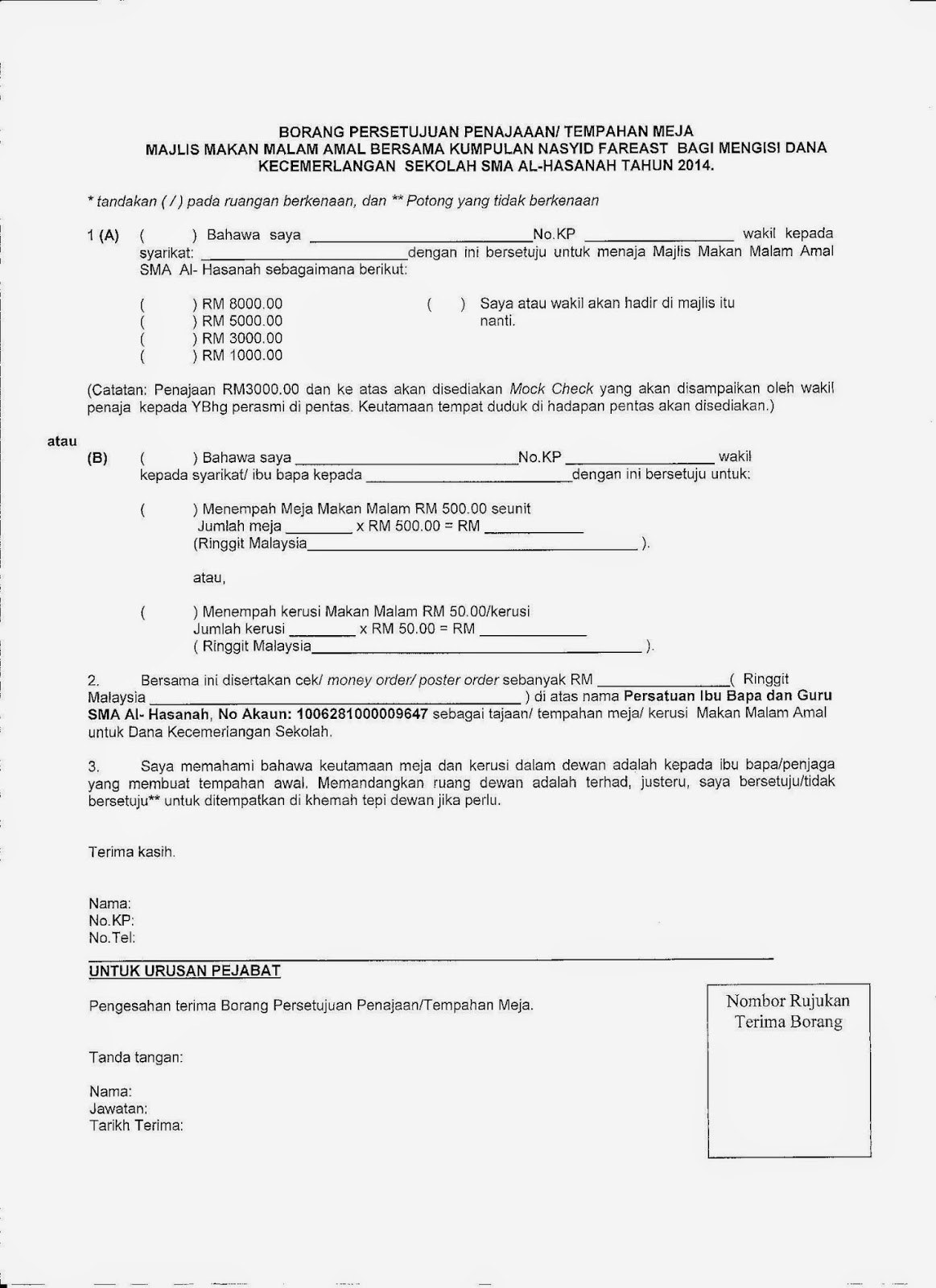 UNIT KEBAJIKAN SMA AL-HASANAH: SURAT MOHON PENAJAAN DAN TEMPAHAN MEJA ...