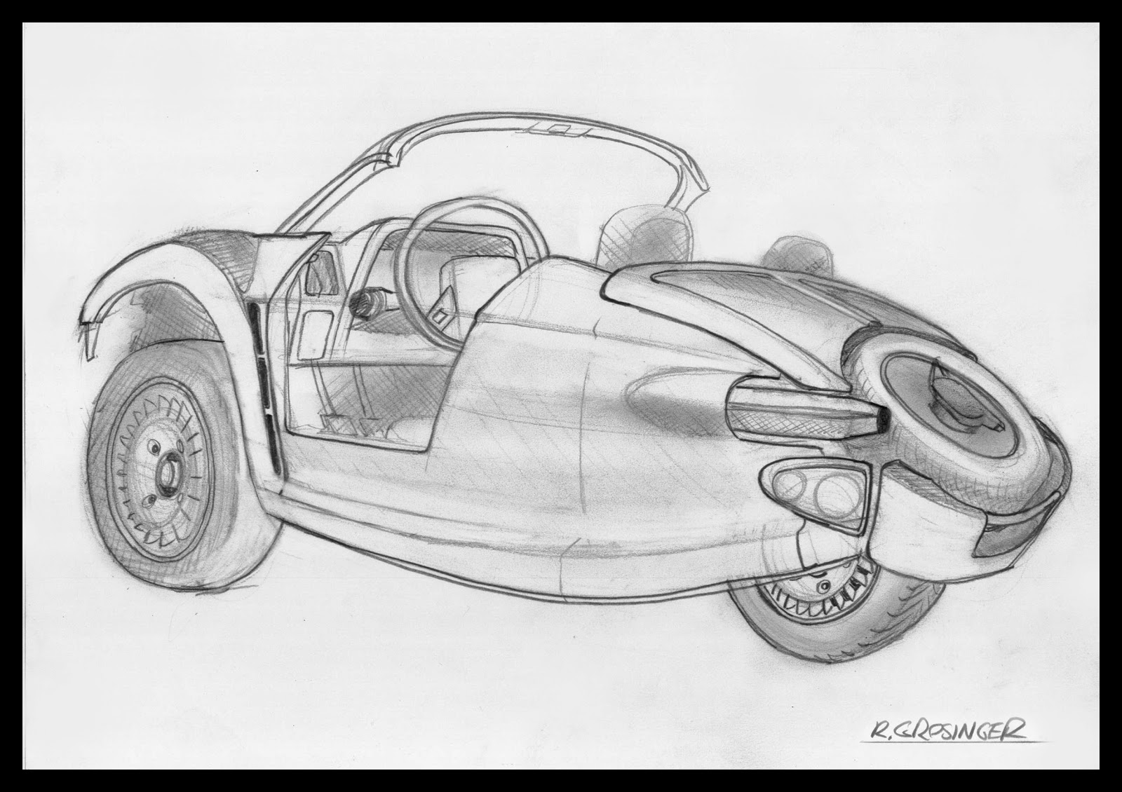 Ron Grosinger's Occasional Car Drawings: Tony's Custom Built Three Wheeler