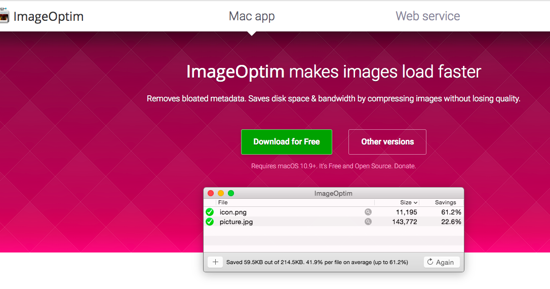 ImageOptim 免費 JPG PNG 圖片壓縮軟體， Mac批量照片縮圖