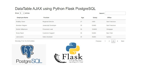 DataTable AJAX using Python Flask PostgreSQL | Tutorial101