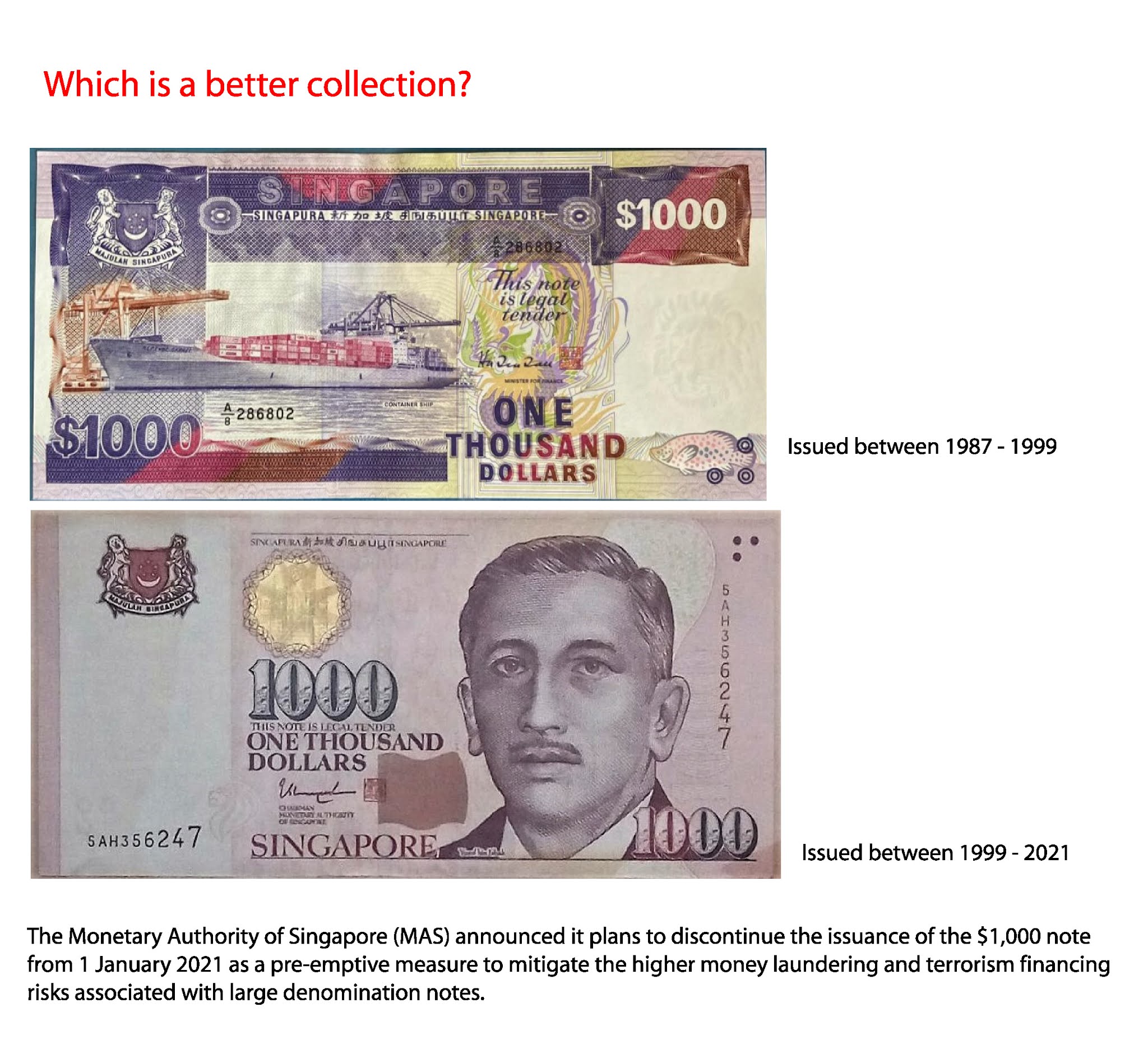Singapore Banknotes Corner: Singapore Ship Series $1000 Banknotes