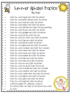 Summer Alphabet Practice "No Prep" ~ Preschool Printables