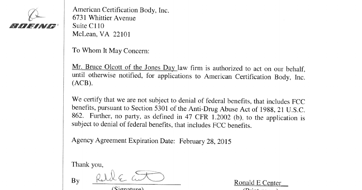 Boeing Cover Letter ~ Certificate Letter