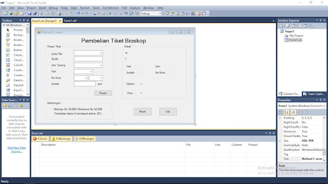 Program Visual Studio : Membuat Aplikasi Pembelian Tiket Bioskop ...