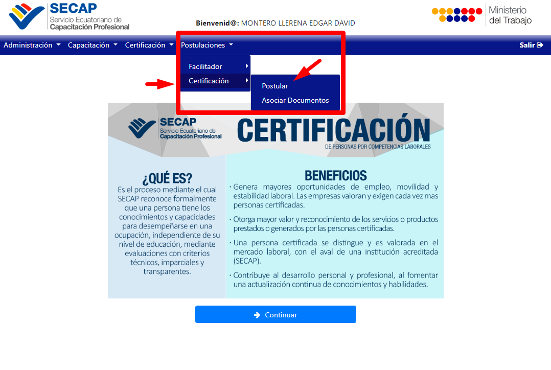 Inscripción en línea a una Certificación por Competencias Laborales Secap en 2 pasos
