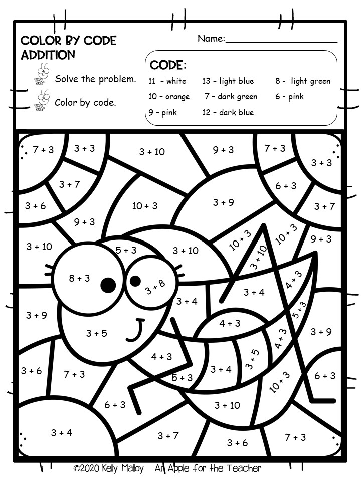 An Apple For The Teacher: Bugs Color By Number Math Facts Practice