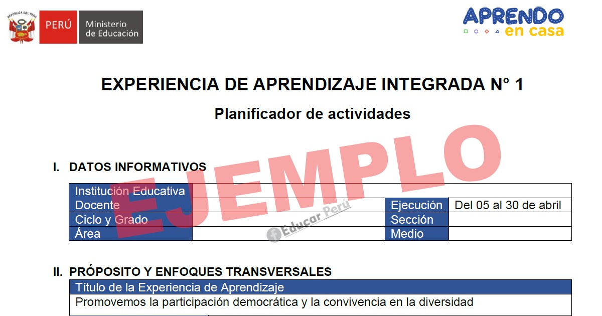 Planificador de Actividades de la Experiencia de Aprendizaje 2021 ~ Educar Perú