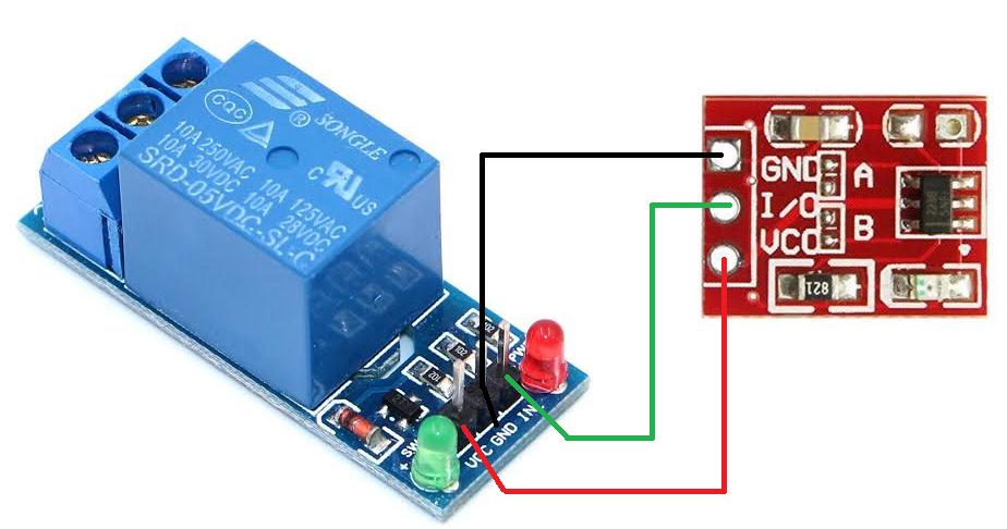 How to connect relay module to TTP223 Touch Sensor