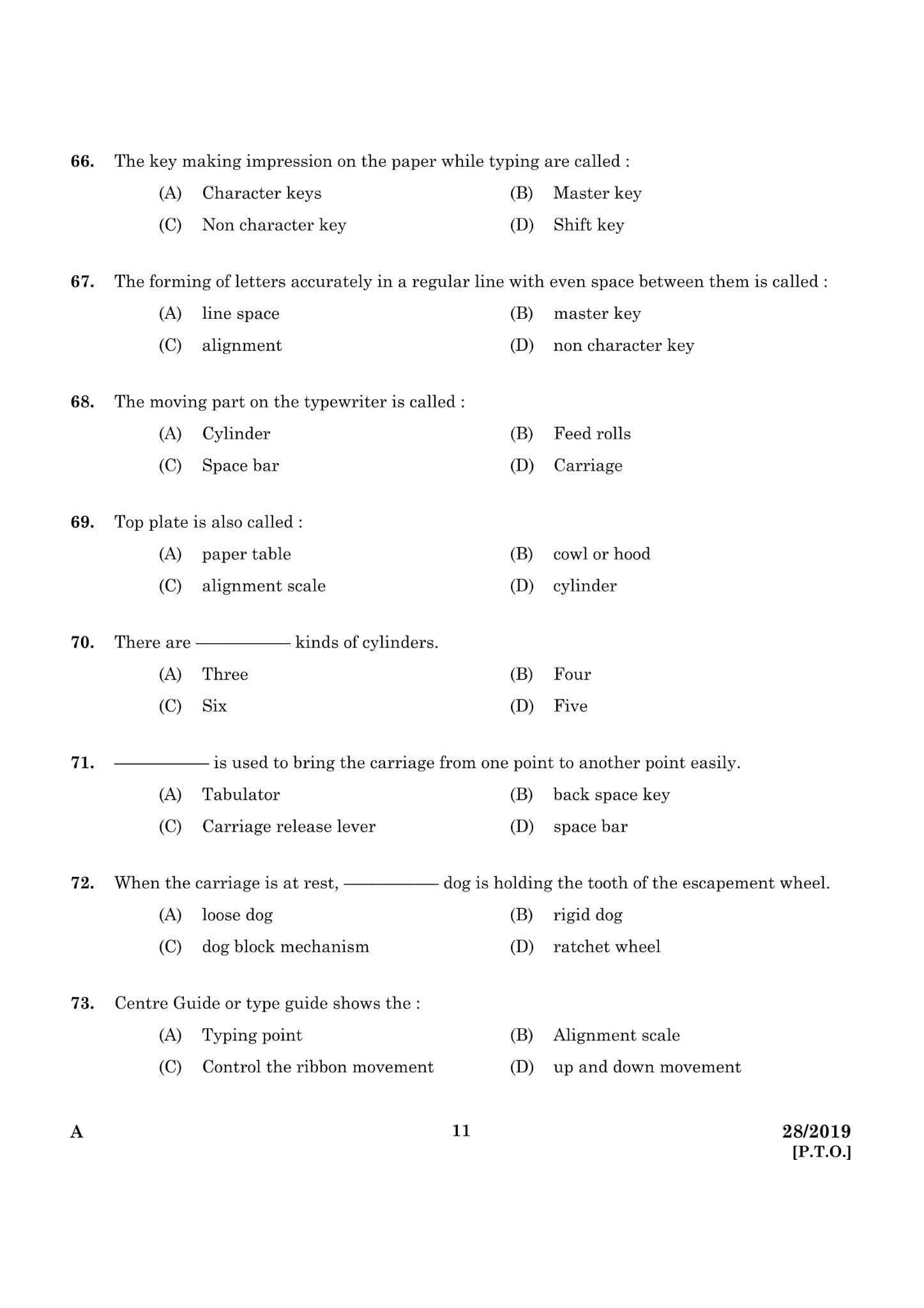 LD Typist 2019 : Question Paper & Kerala PSC Official Final Answer Key