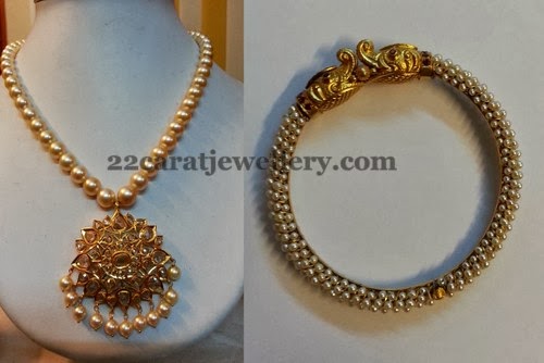Pearls Set with Stylish Kada - Jewellery Designs