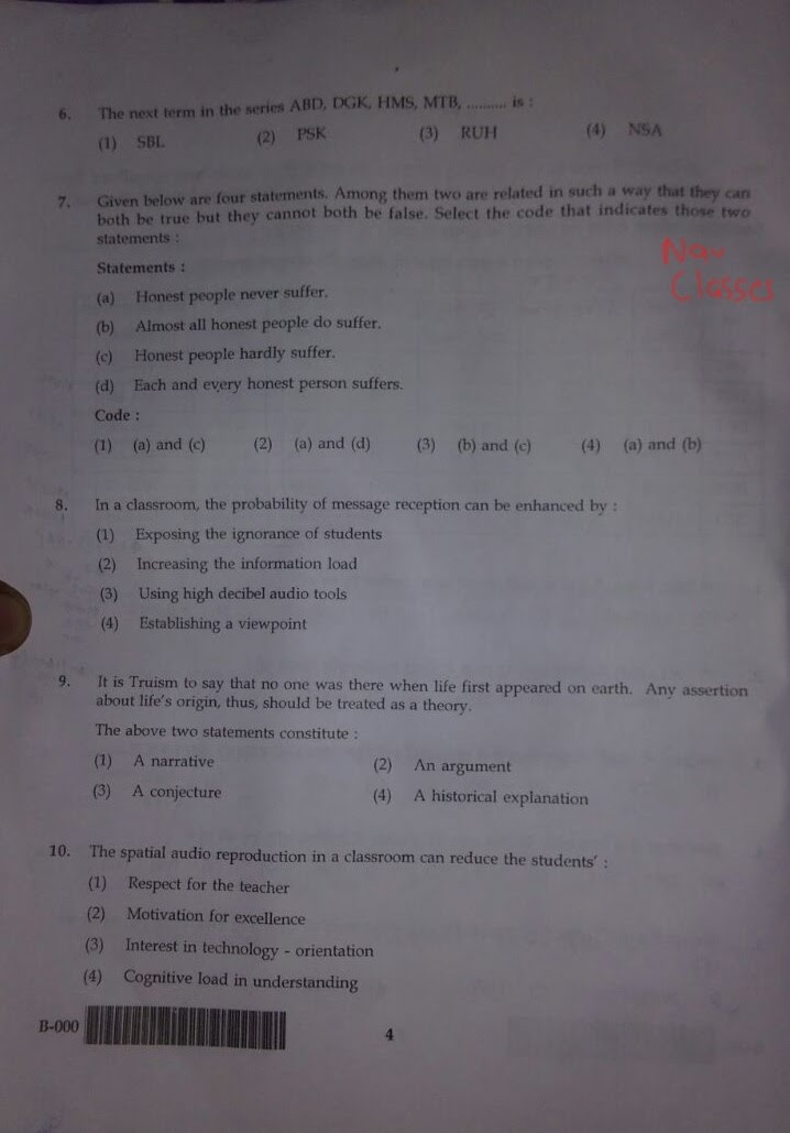 CBSE UGC NET Paper 1 Answer key with explanation 5 November 2017