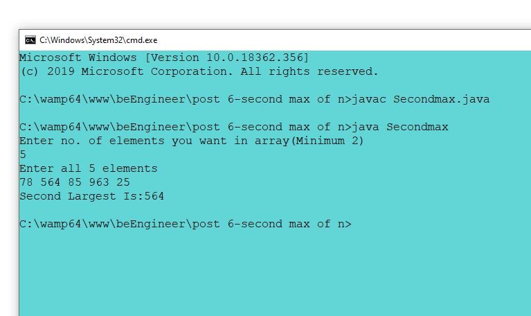 Write A Program In Java To Find Second Maximum Of N Numbers Without Using Arrays