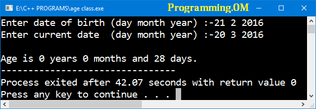 Program in C++ to calculate age Using class