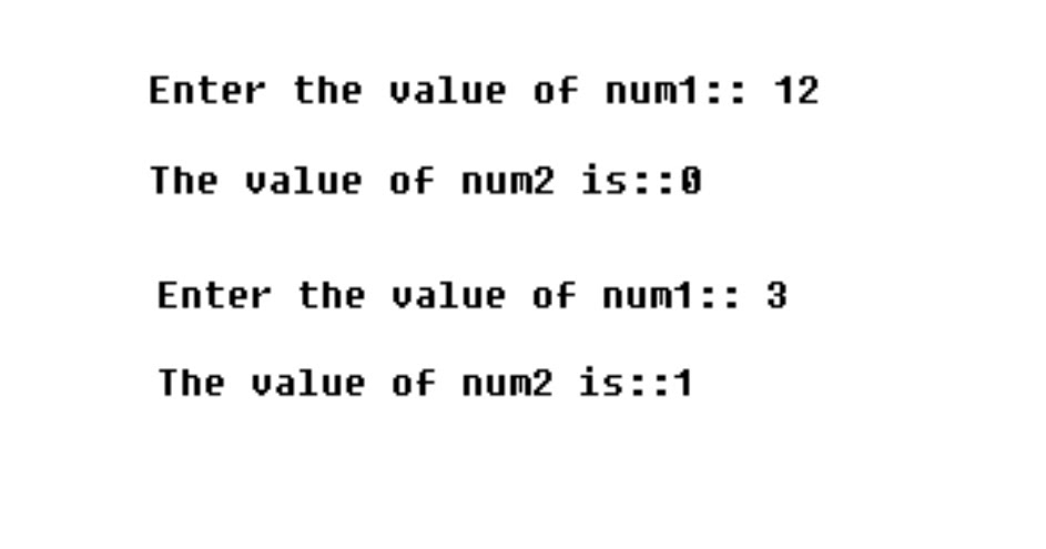 Program to determine the value of a variable num2 depending on num1