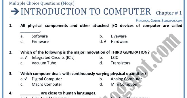 Practical Centre Introduction To Computer Mcqs Multiple Choice Questions Computer Ix