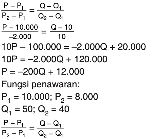 Perhatikan tabel permintaan dan penawaran berikut! Harga Permintaan (kg) Penawaran (kg) Rp10.000 ...