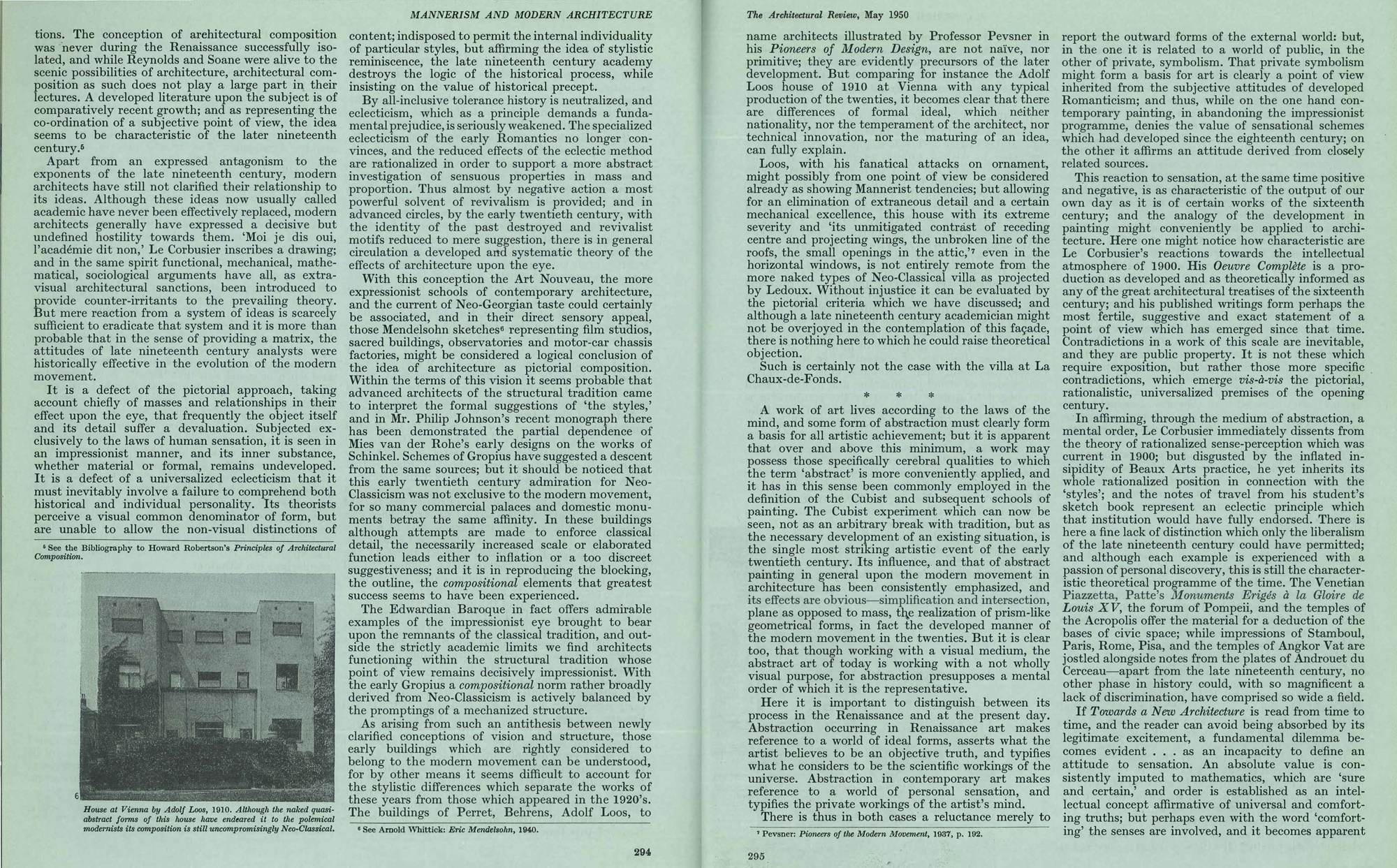 Colin Rowe, Mannerism and Modern Architecture, AR, 1950 May