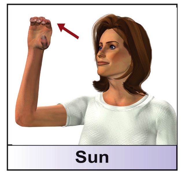 HearMyHands ASL: sign: SUN. it's HOT and SUNNY here!