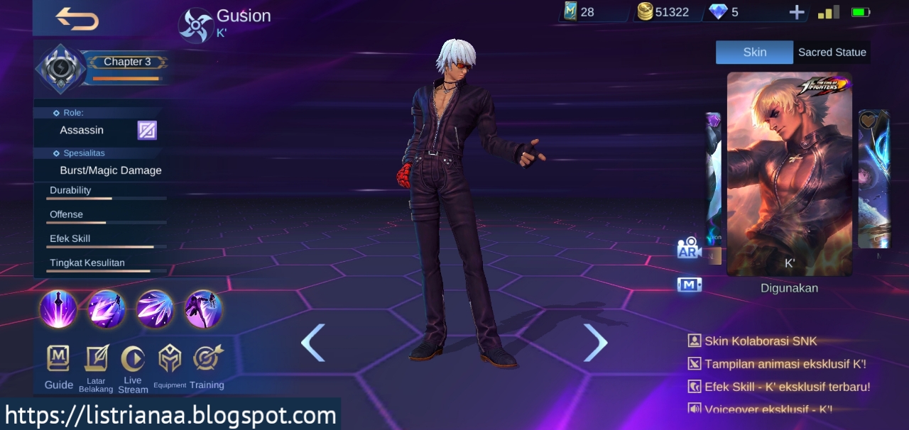 Cara Mendapatkan Skin KOF Gusion K Mobile Legends - LISTRIANA