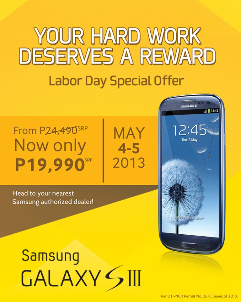 PRICE DROP: Samsung Galaxy S3 now Php19,990 with GS3 Labor Day Special ...