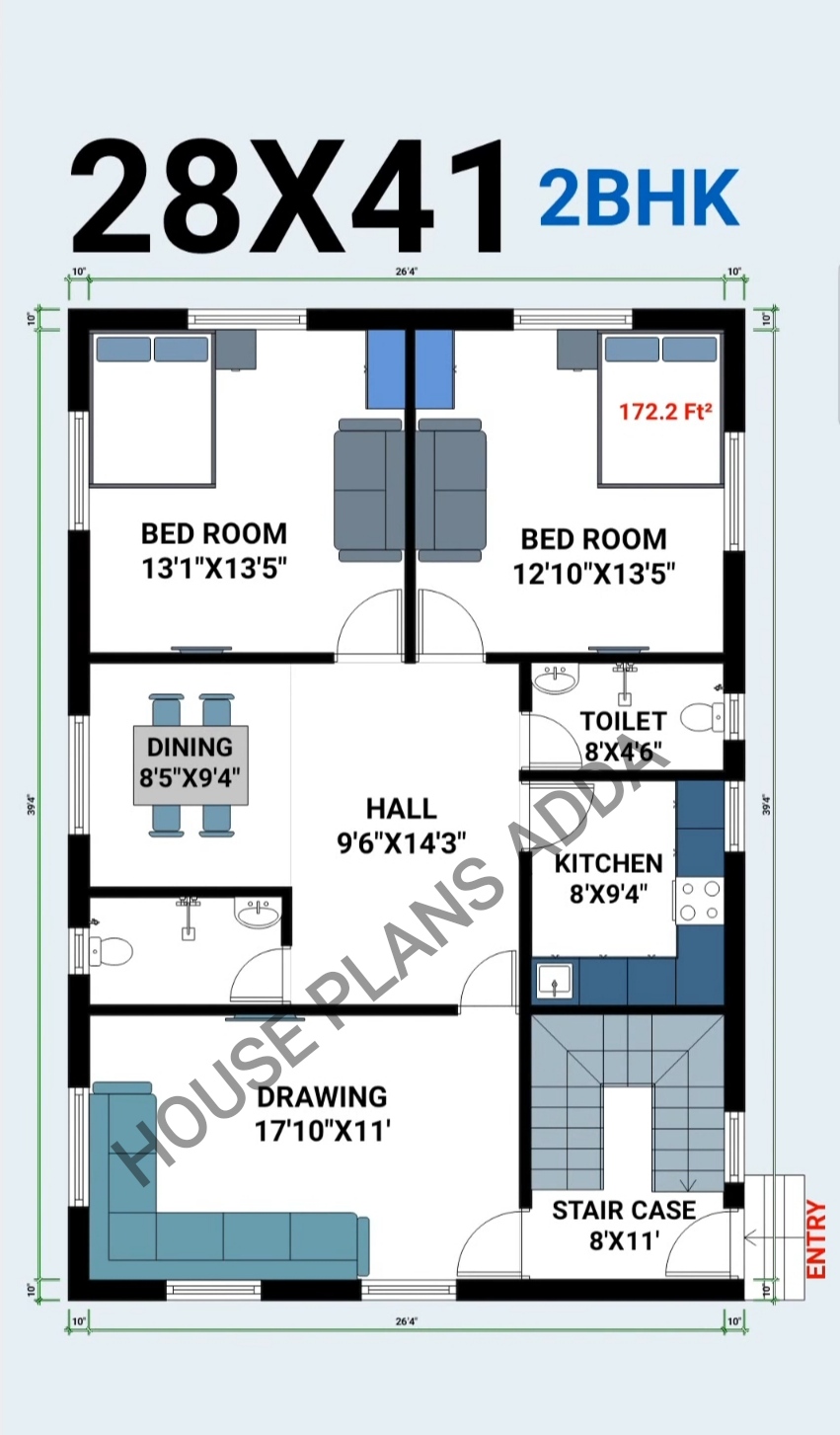 28×41 House Plan|East Facing House|28 by 41 2BHK Ghar Ka Naksha