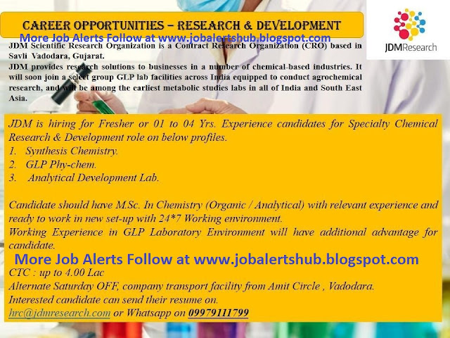 JDM RESEARCH - Hiring Freshers for R&D Department - JOB ALERTS HUB