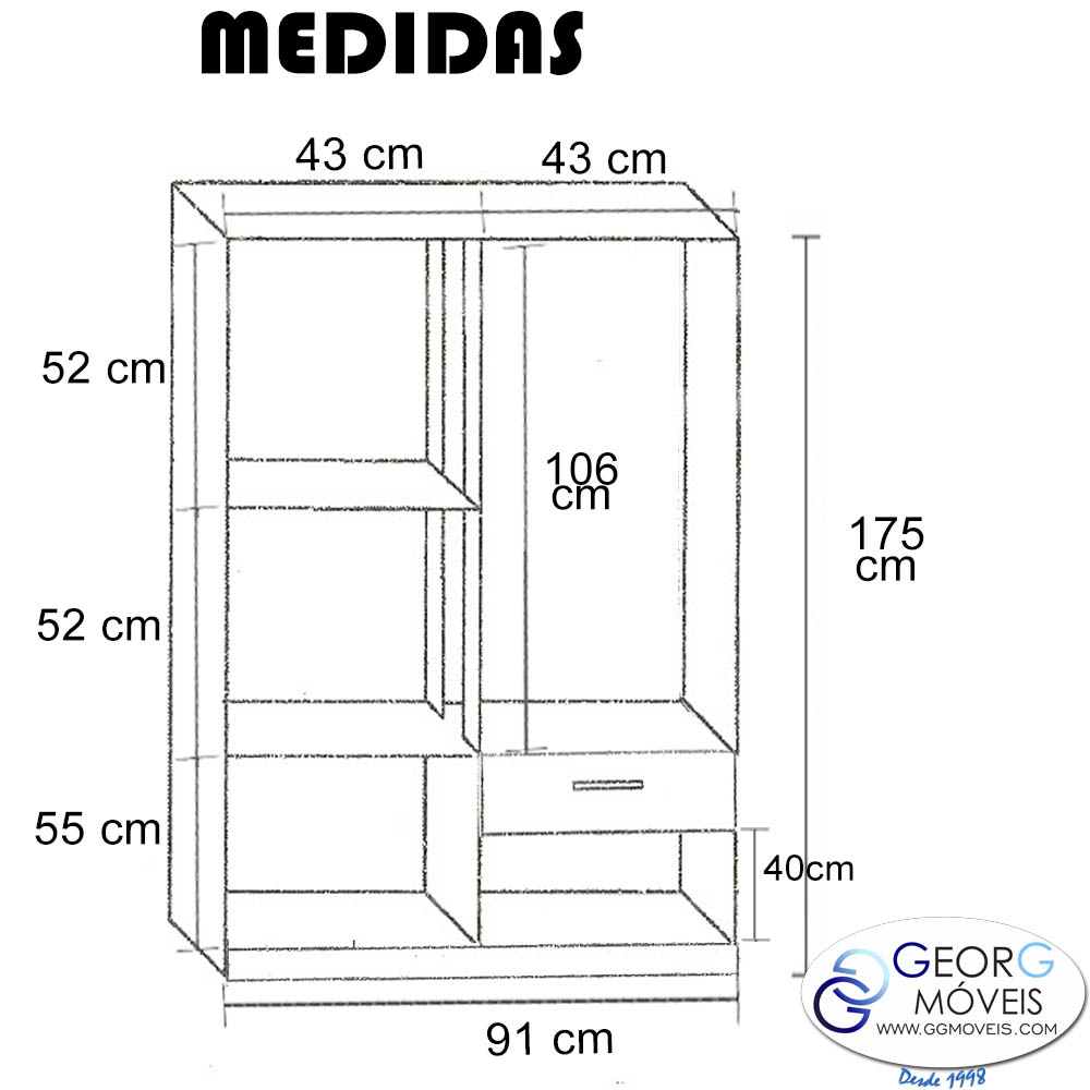 Roupeiro 5 portas Laguna Branco c/ pés - GeorG Móveis