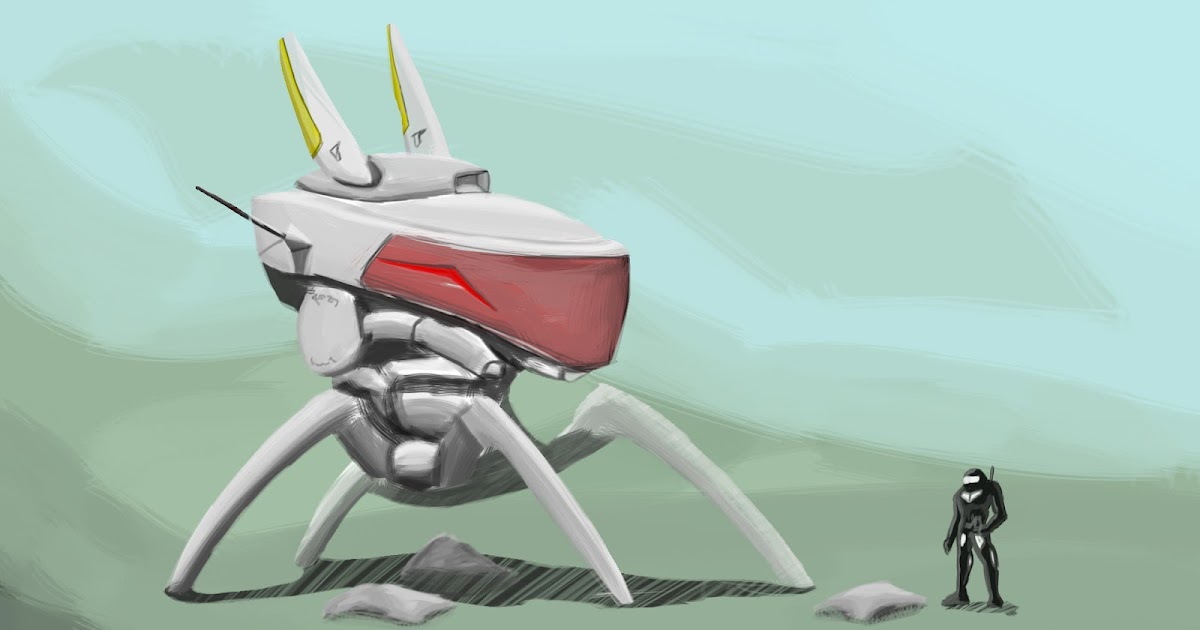 Design & and sketching: 4 leg mech, digital painting