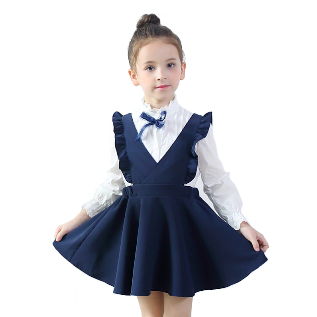 Spring Girls school Dress Kids Suspenders Costume Children Preppy Style ...