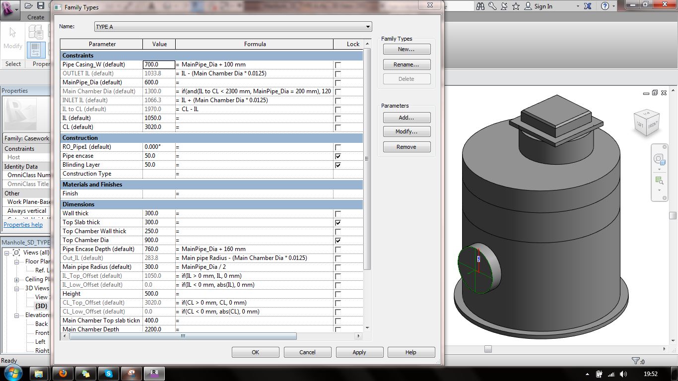 Family template for manholes used in Stormwater & Sewer utilitiy networks