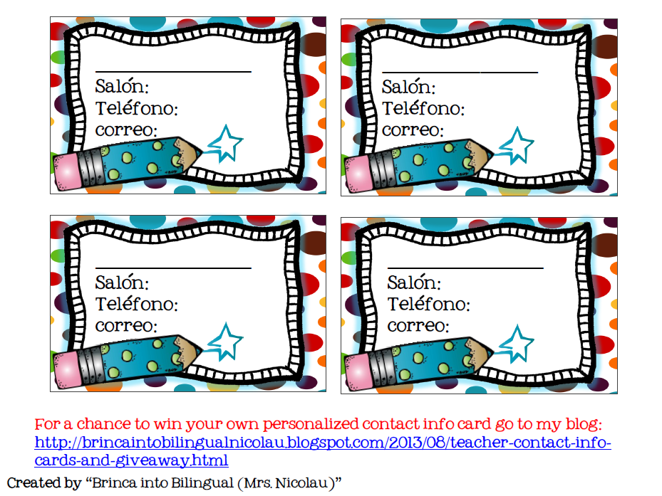 Brinca Into Bilingual (Mrs. Nicolau): Teacher Contact Info Cards and a ...