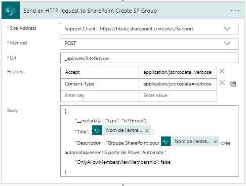 Create SharePoint Group in Power Automate using REST API